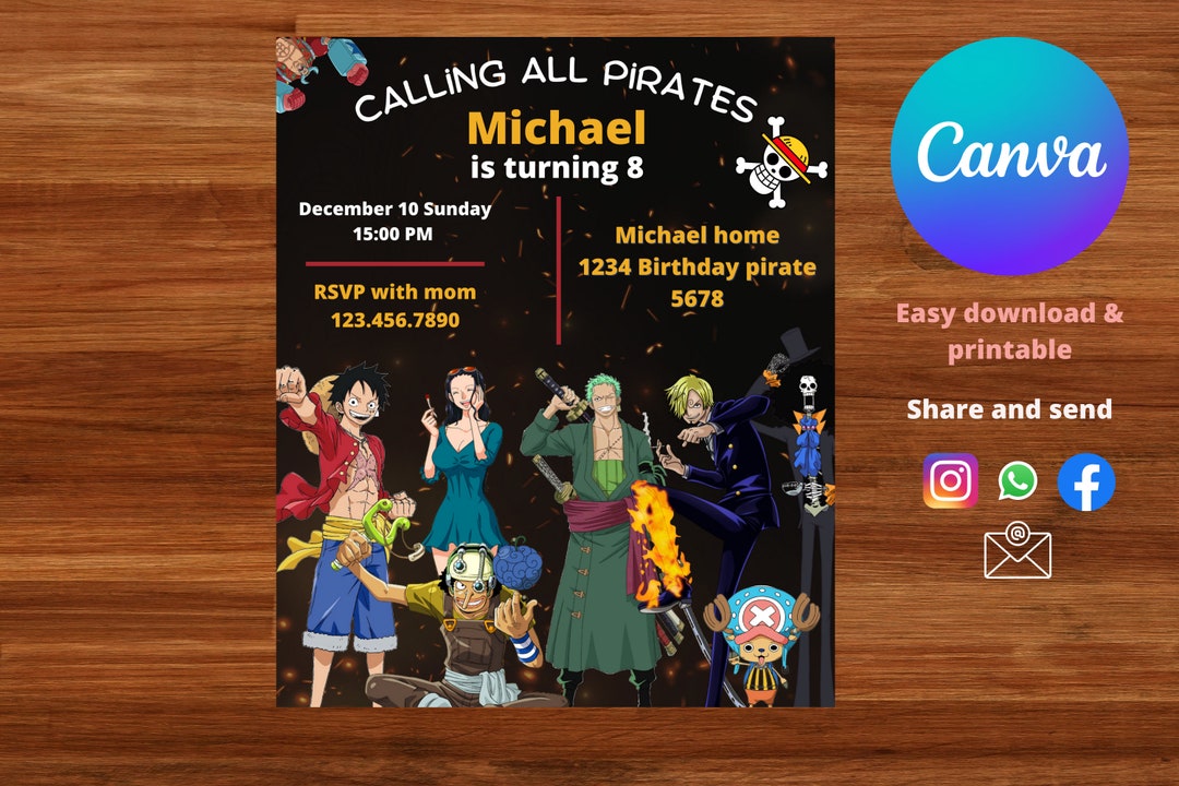 Invitación de cumpleaños de One Piece: personaliza tu aventura - Etsy ...