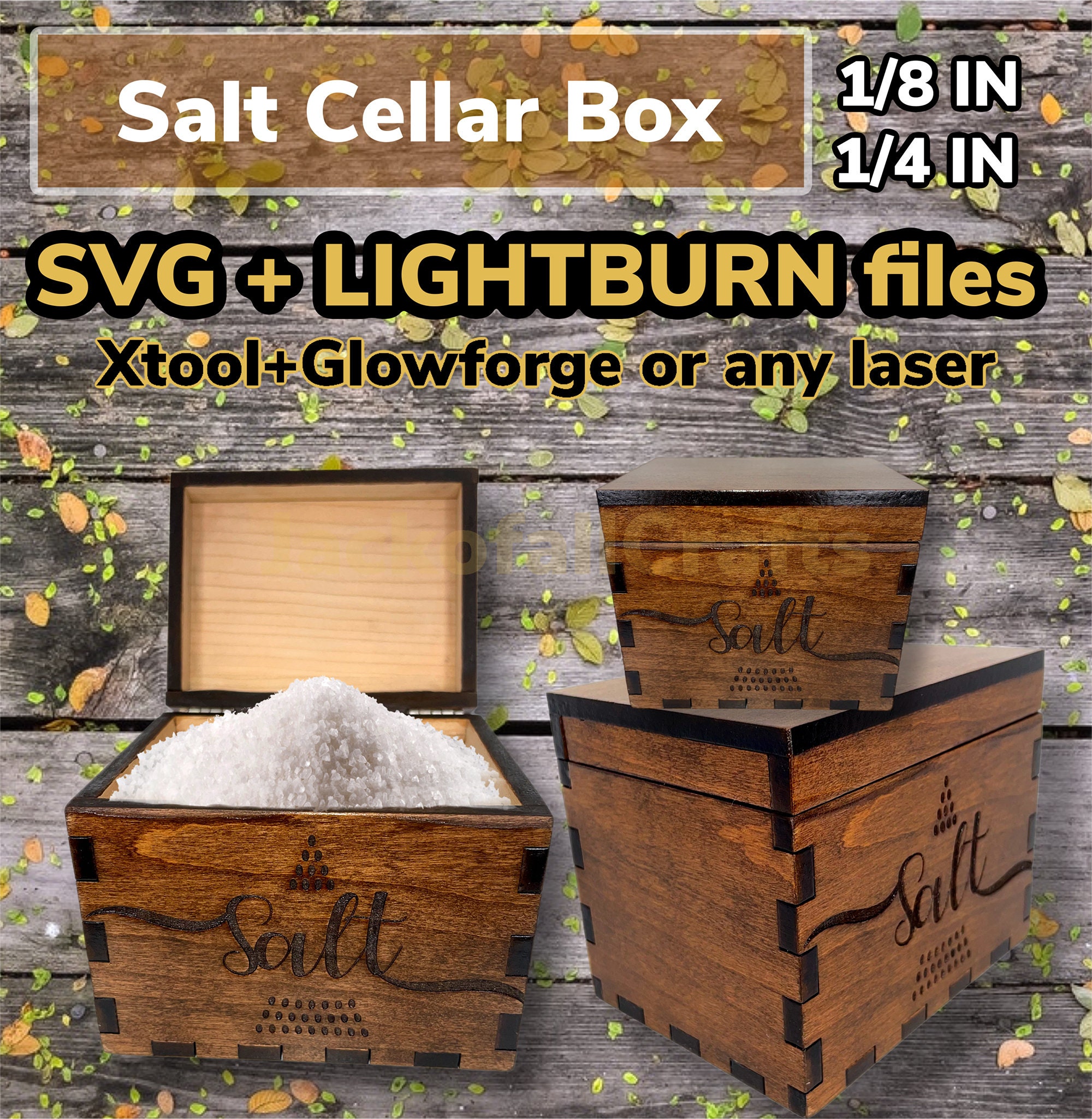 Wooden Salt Cellar Box SVG, Lightburn, Glowforge Files, X-tool D1 Files ...