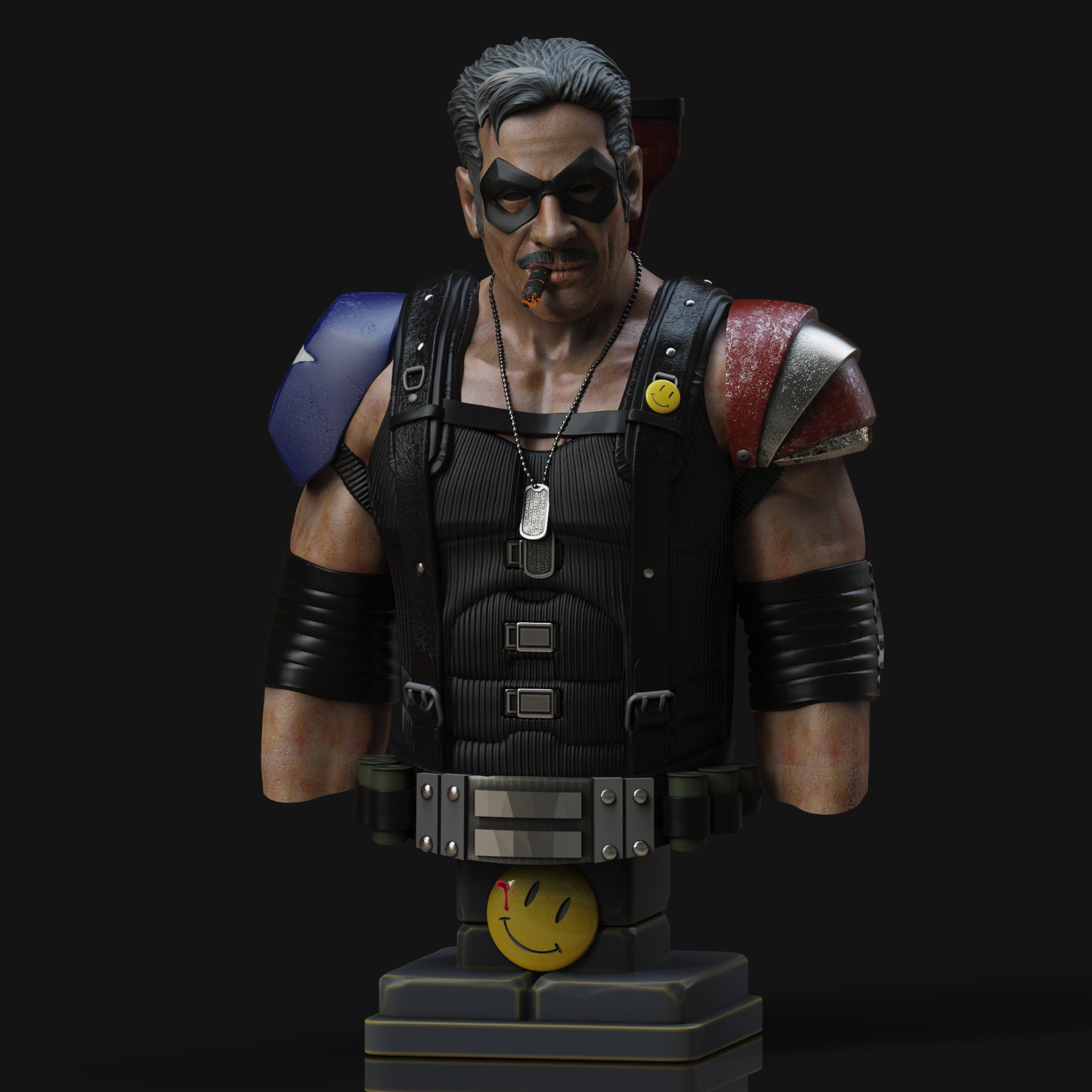 The Comedian Watchmen 3D Printed Bust Resin Fotis Mint-8k Ultra High ...