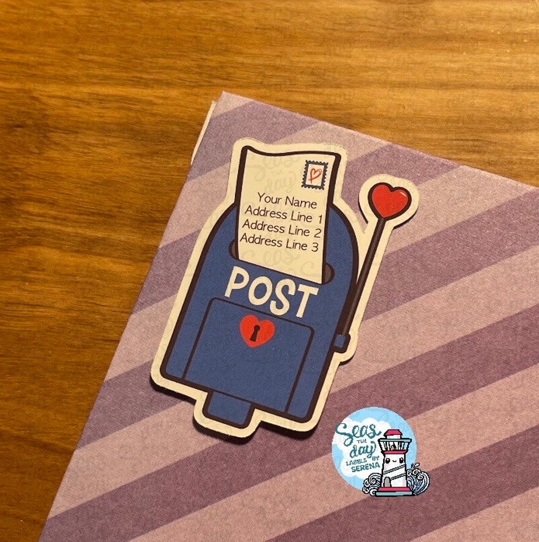 Blue & Red Postal Box Address Labels - Etsy