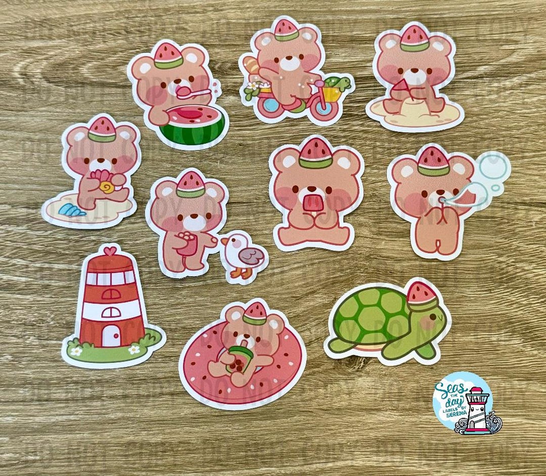 Stickers, Bear, Summer, Lighthouse, Beach, Watermelon, Lion, Animal Lover, Penpal, Snail Mail ...