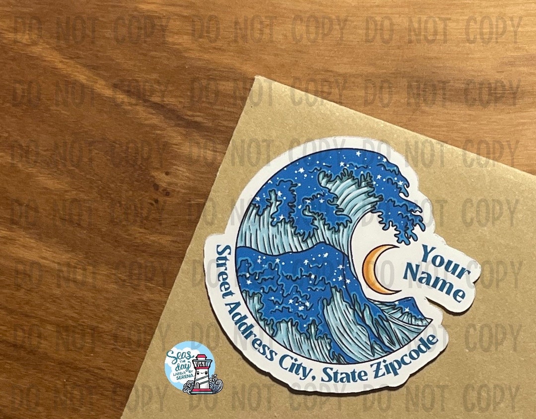Great Wave Address Labels, Ocean Wave Stickers, Ocean Lover Gift, Beach ...