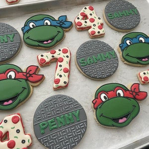 TMNT Cookies, Ninja Turtle Cookies, Teenage Mutant Ninja Turtles Birthday Cookies, Pizza Cookies ...
