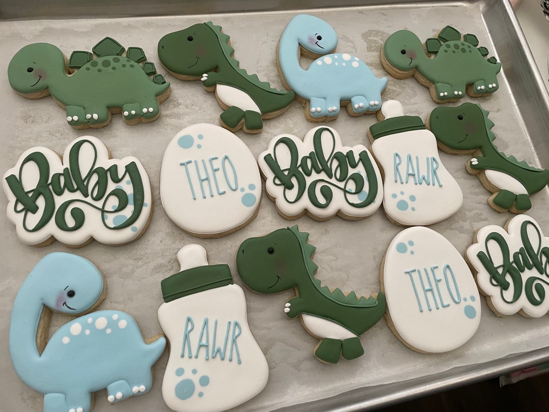 Dinosaur Baby Shower Cookies, Baby Dino Cookies, RAWR Baby Shower, Dinosaur Cookies - Etsy