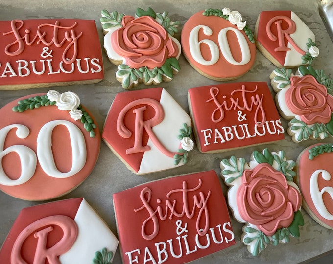 60th Birthday Cookies/ 50th Birthday Cookies/ Birthday Cookies/ Custom ...
