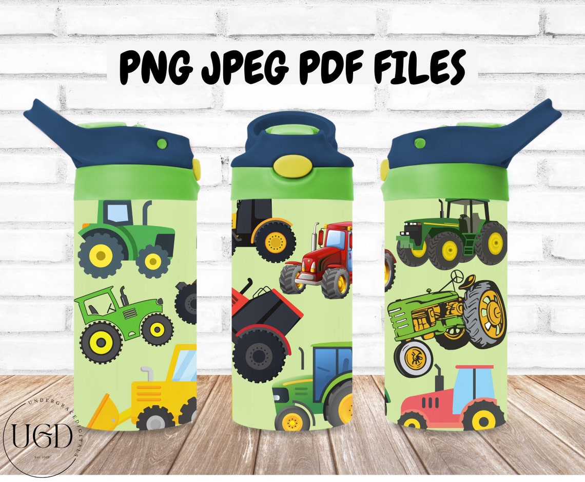 Kids Tractors Tumbler Wrap Design, 12oz Flip Top Sippy Cup Sublimation ...