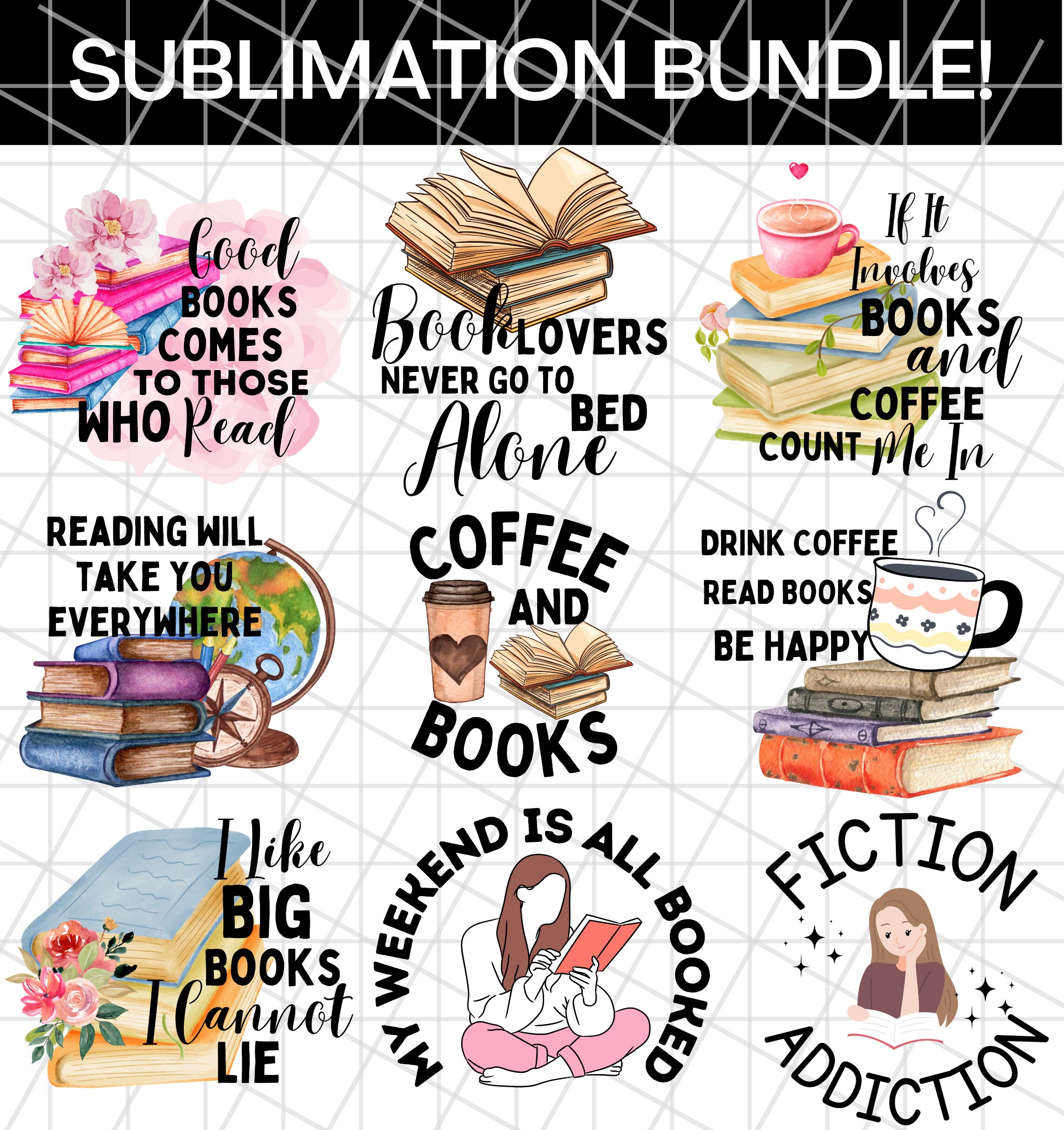 Sublimation Book Design Bookish Png Coffee and Books - Etsy