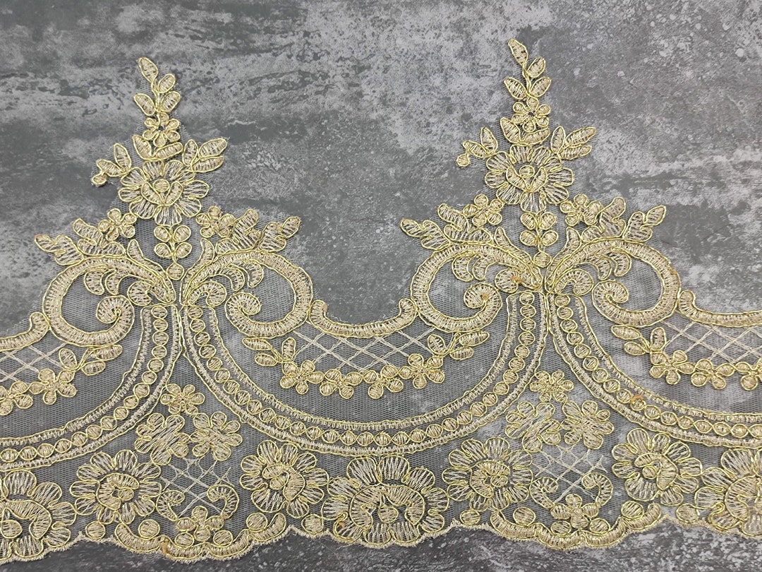Gold Lace Fabric, Bridal Veil Lace Fabric, Cathedral Wedding Lace ...