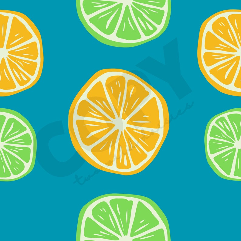 Citrus Seamless Pattern (3 Ct.) Lemon Lime Tropical Fruit, Blue ...