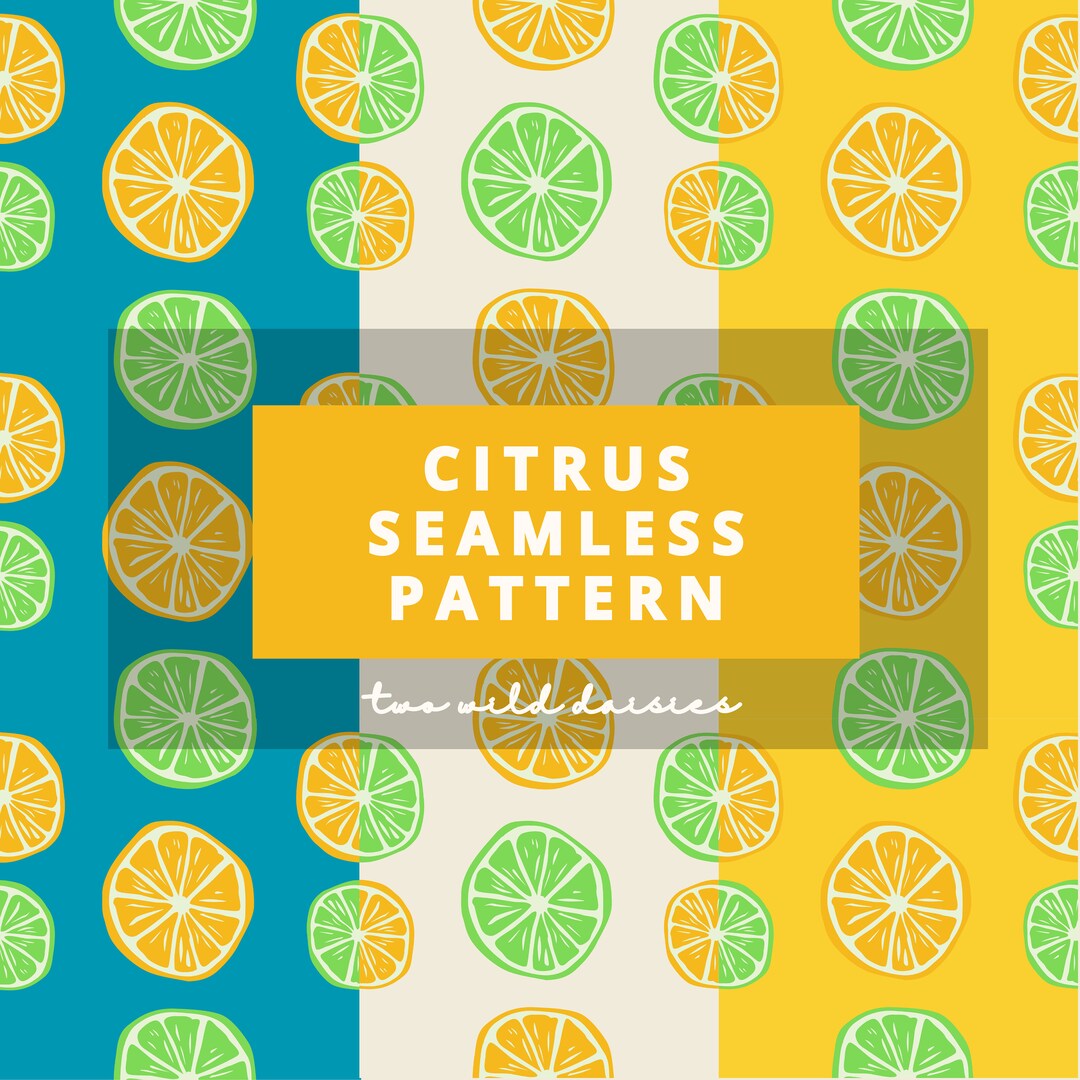 Citrus Seamless Pattern (3 Ct.) Lemon Lime Tropical Fruit, Blue ...