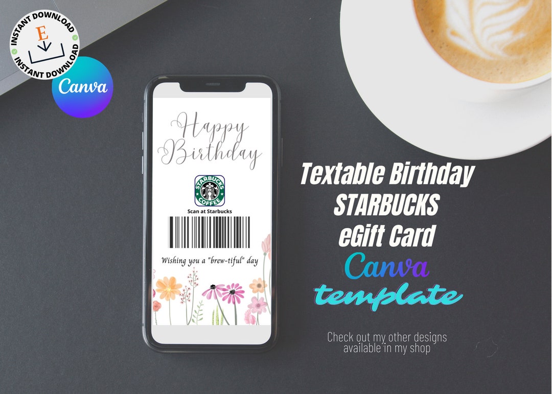 Virtual Birthday Card With Starbucks Gift Card Barcode Placeholder for ...