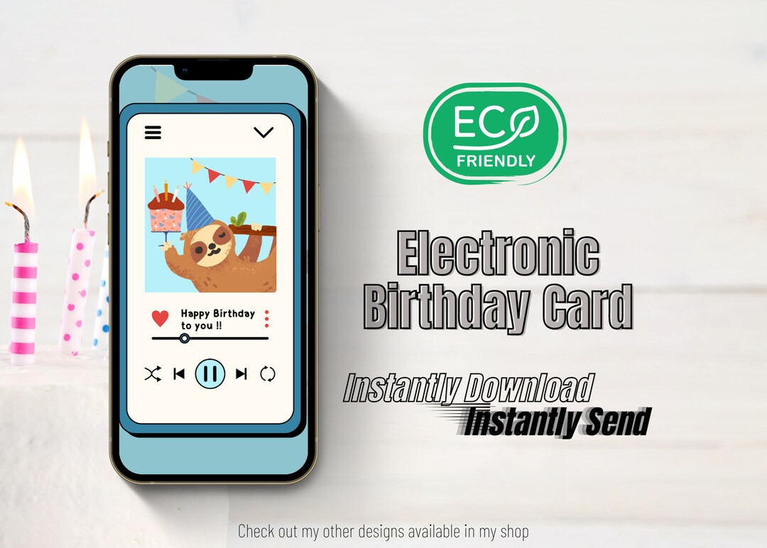 Sloth Electronic Birthday Card for Sending Over Email, Text, DM, Etc ...