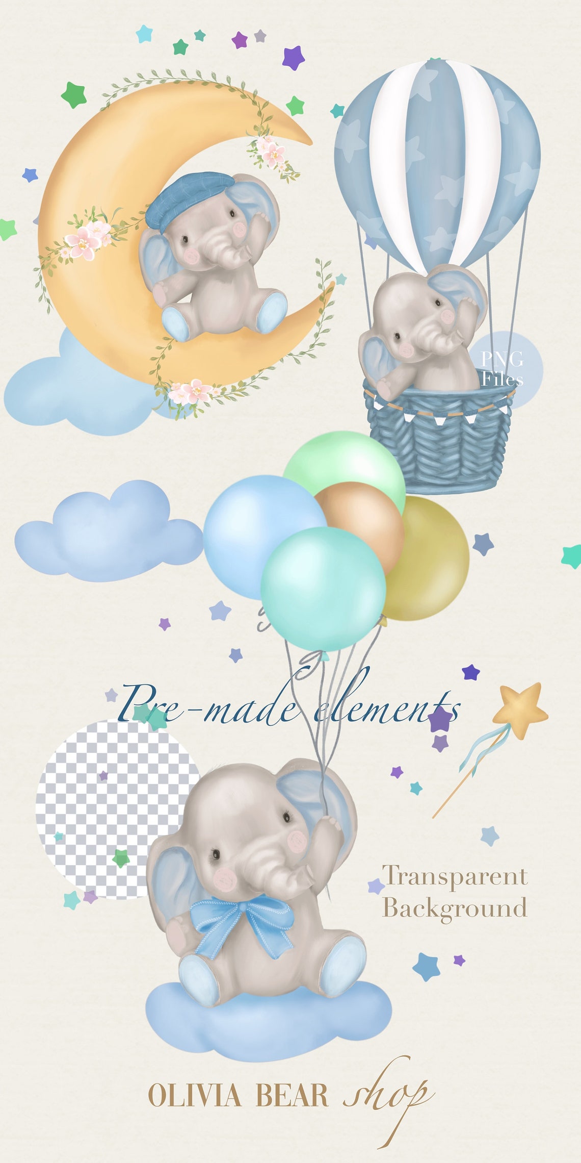Watercolor Baby Elephant Design Boy Commercial Use Clipart - Etsy