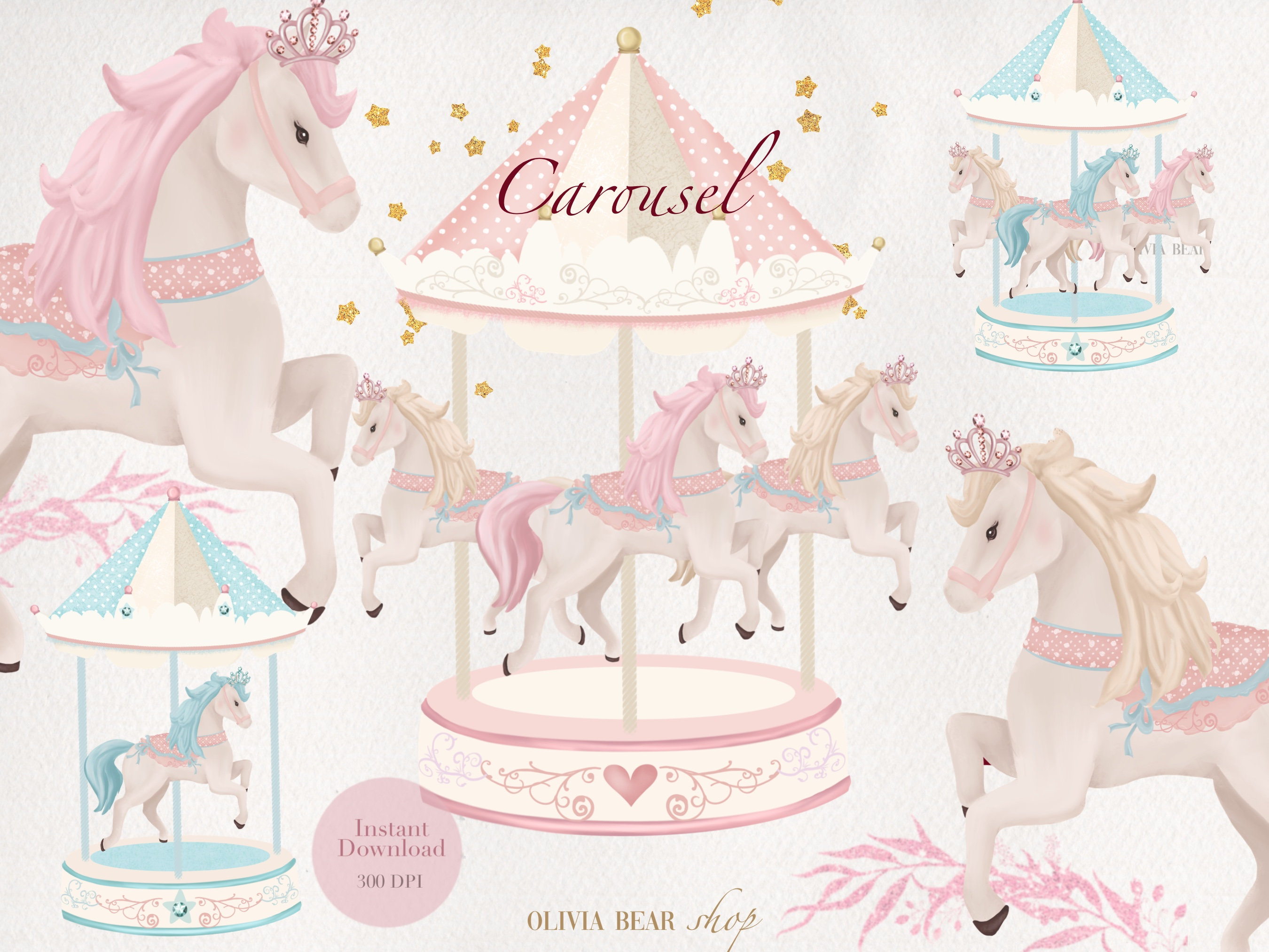 Carousel Watercolor Clipart, Carousel Horse, Carousel Nursery Art ...