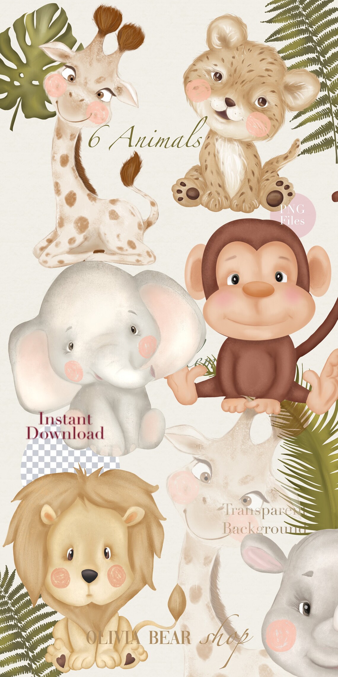 Jungle Watercolor Animal Clipart, Jungle Nursery, Jungle Baby Shower ...