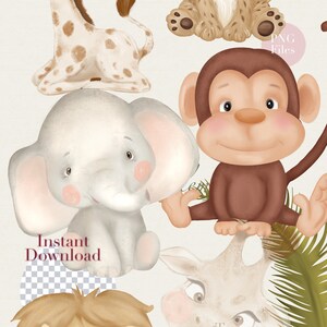 Jungle Watercolor Animal Clipart, Jungle Nursery, Jungle Baby Shower ...