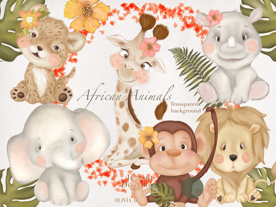African Animals Clipart, Giraffe, Money,leopard, Baby Animals Art ...