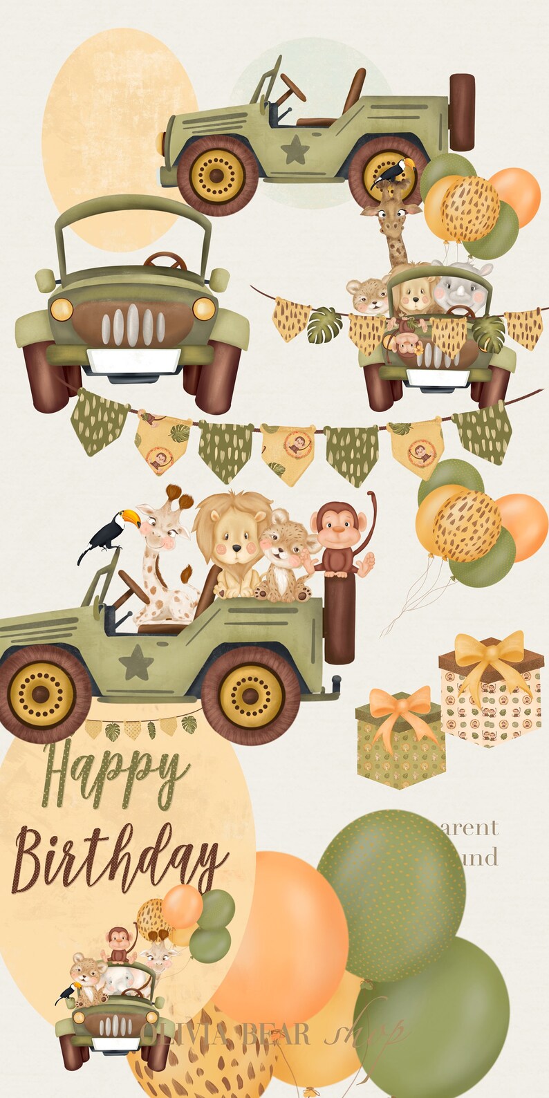 Jungle Watercolor Animal Clipart, Jungle Nursery, Jungle Baby Shower ...