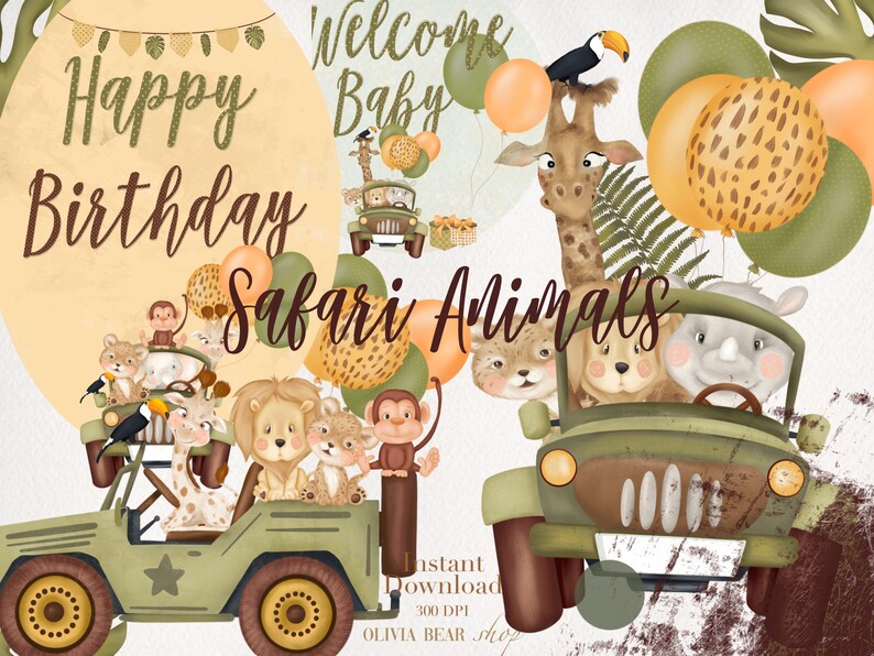 Jungle Watercolor Animal Clipart, Jungle Nursery, Jungle Baby Shower ...