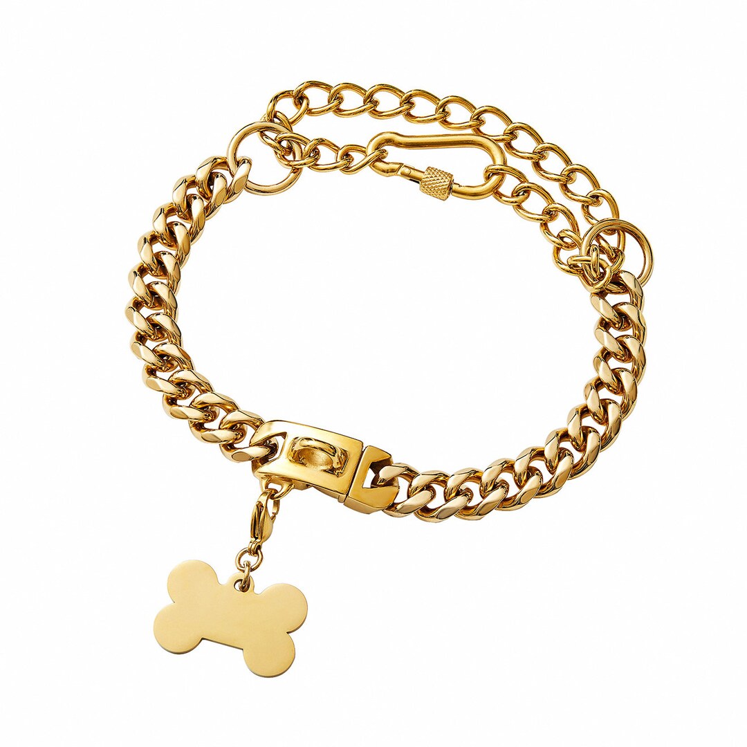 Custom Dog Collar With Dog Tag, Adjustable Gold Dog Chain, Personalized ...