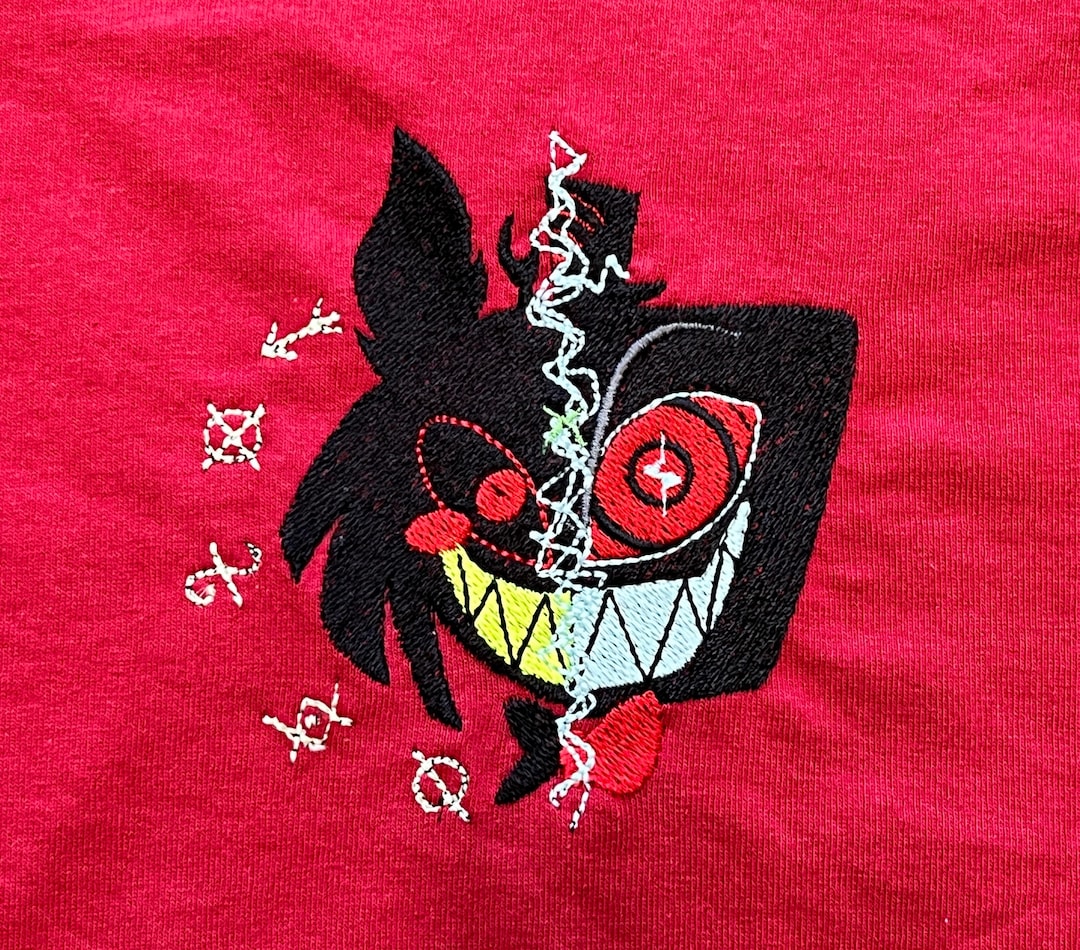 Red Embroidered Alastor and Vox T-shirt - Glow-in-the-dark - Available ...