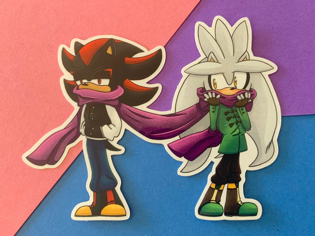 Shadow and Silver the Hedgehog Sharing a Scarf - Vinyl Sticker - Fan ...