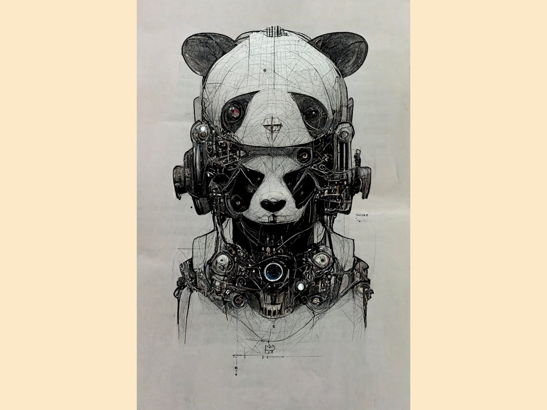 Panda Bear Robot Poster Cyborg Wall Art Science Fiction Decor ...