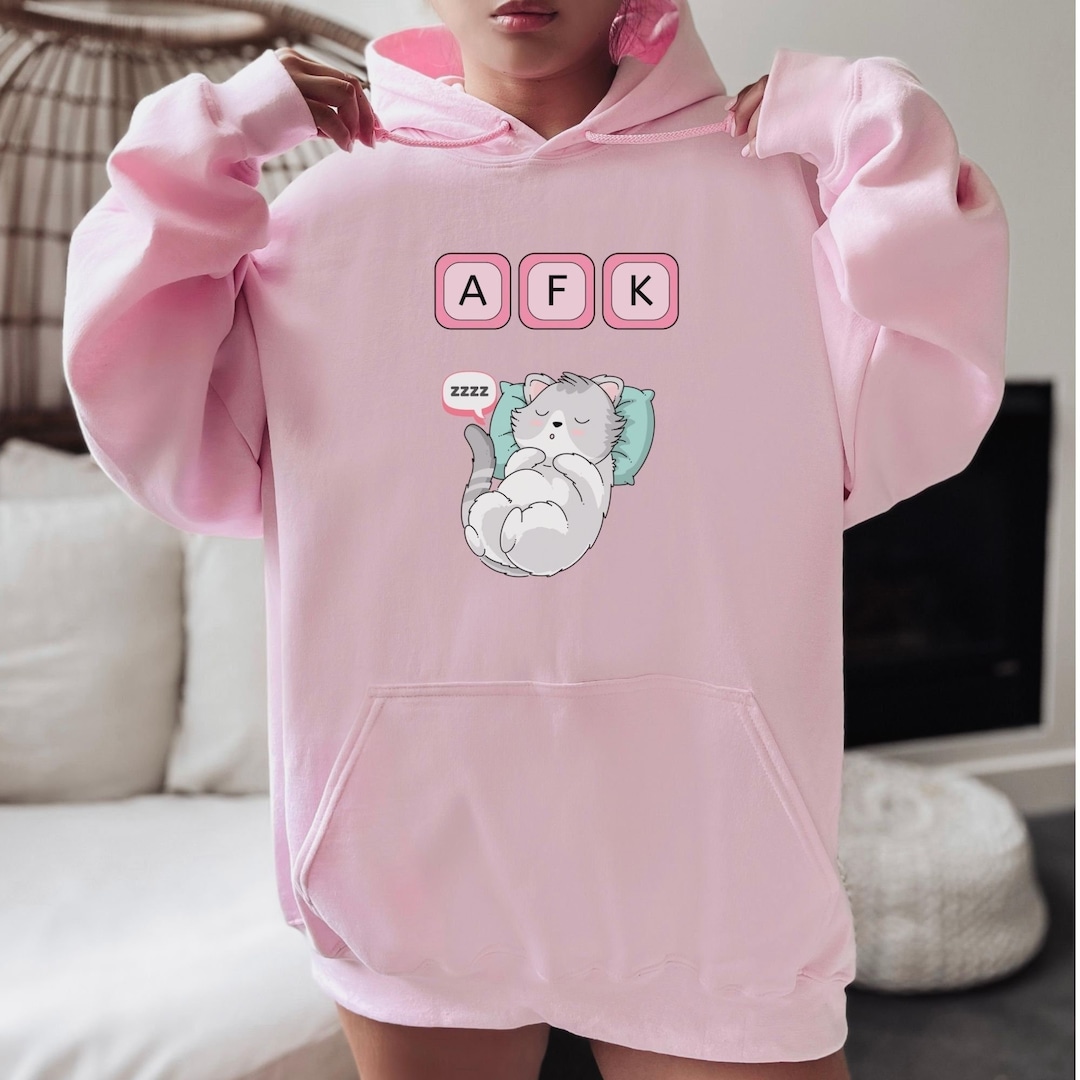 Cute AFK Cat Hoodie, Funny Afk Cat Hoodie, Cute Cat Gamer Print Hoodie ...