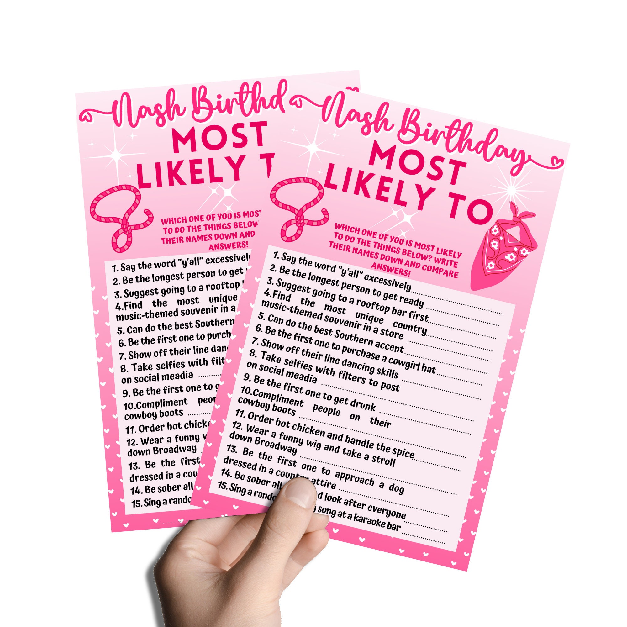 Nashville Birthday Party Printable Nash Birthday Party Game Most