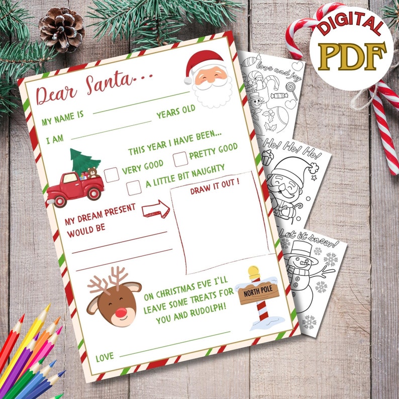 Letter to Santa PRINTABLE, Dear Santa, Kids Christmas List, Bonus ...