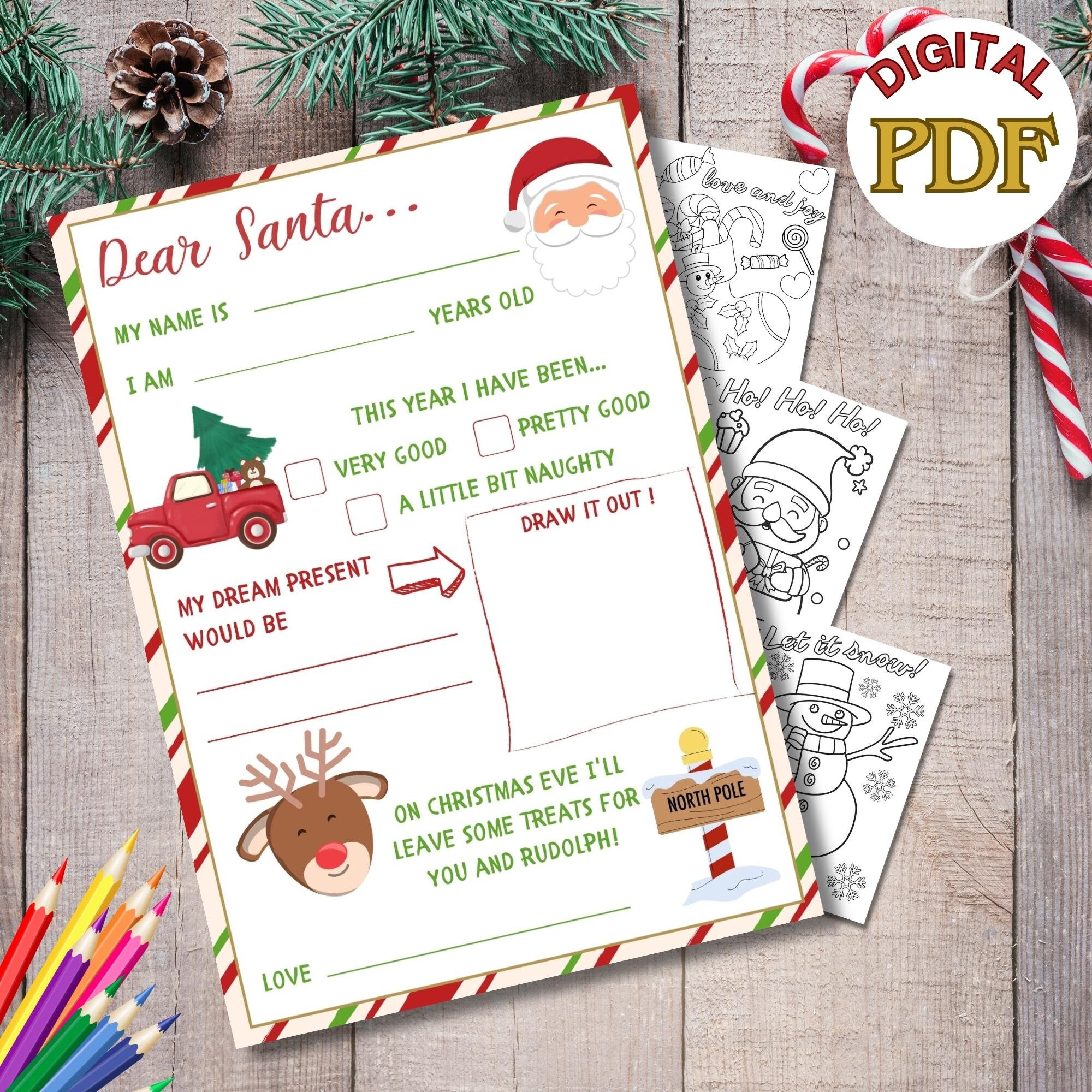 Letter to Santa PRINTABLE, Dear Santa, Kids Christmas List, Bonus ...