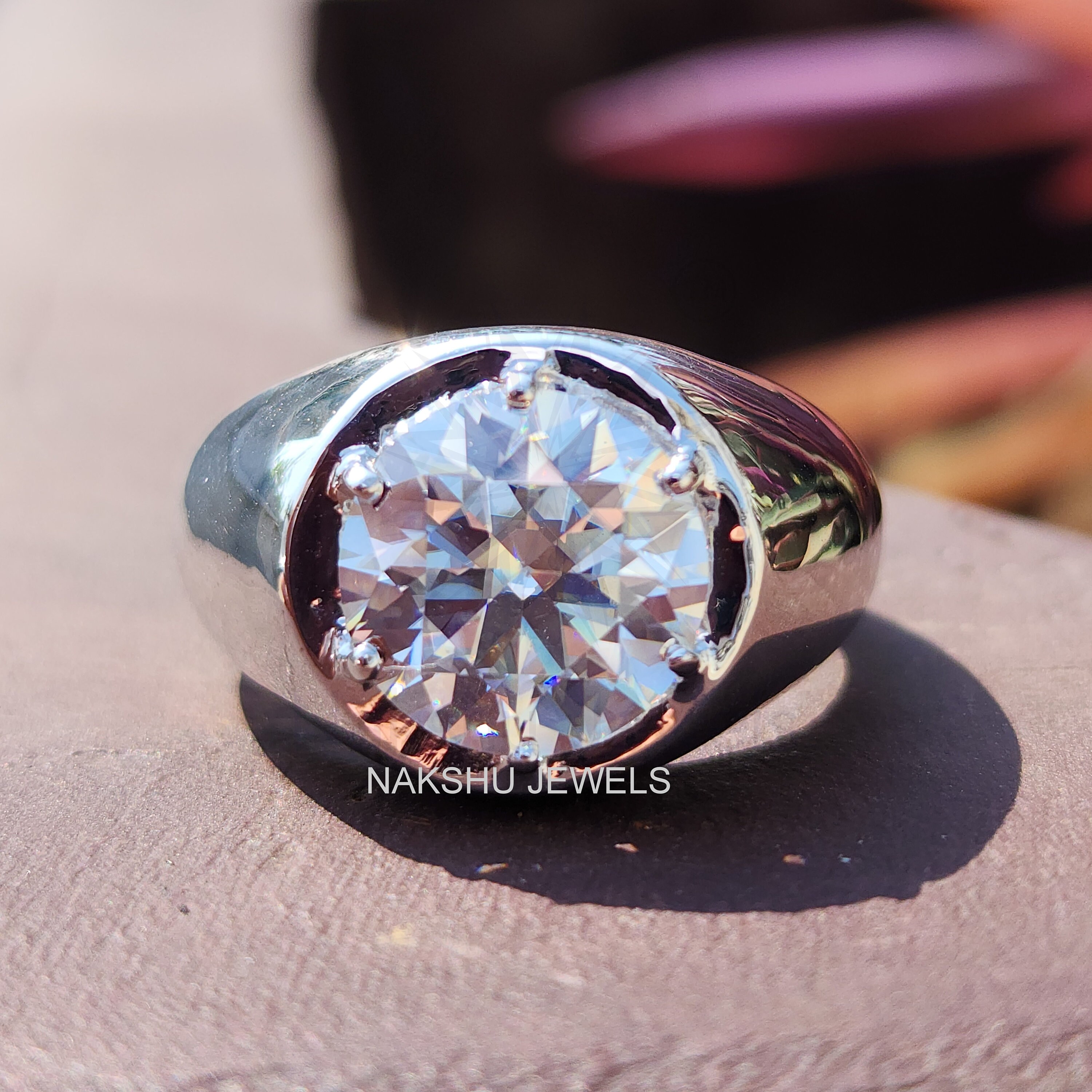 5CT Round Engagement Ring, Mens Moissanite Ring, White Gold Mens ...