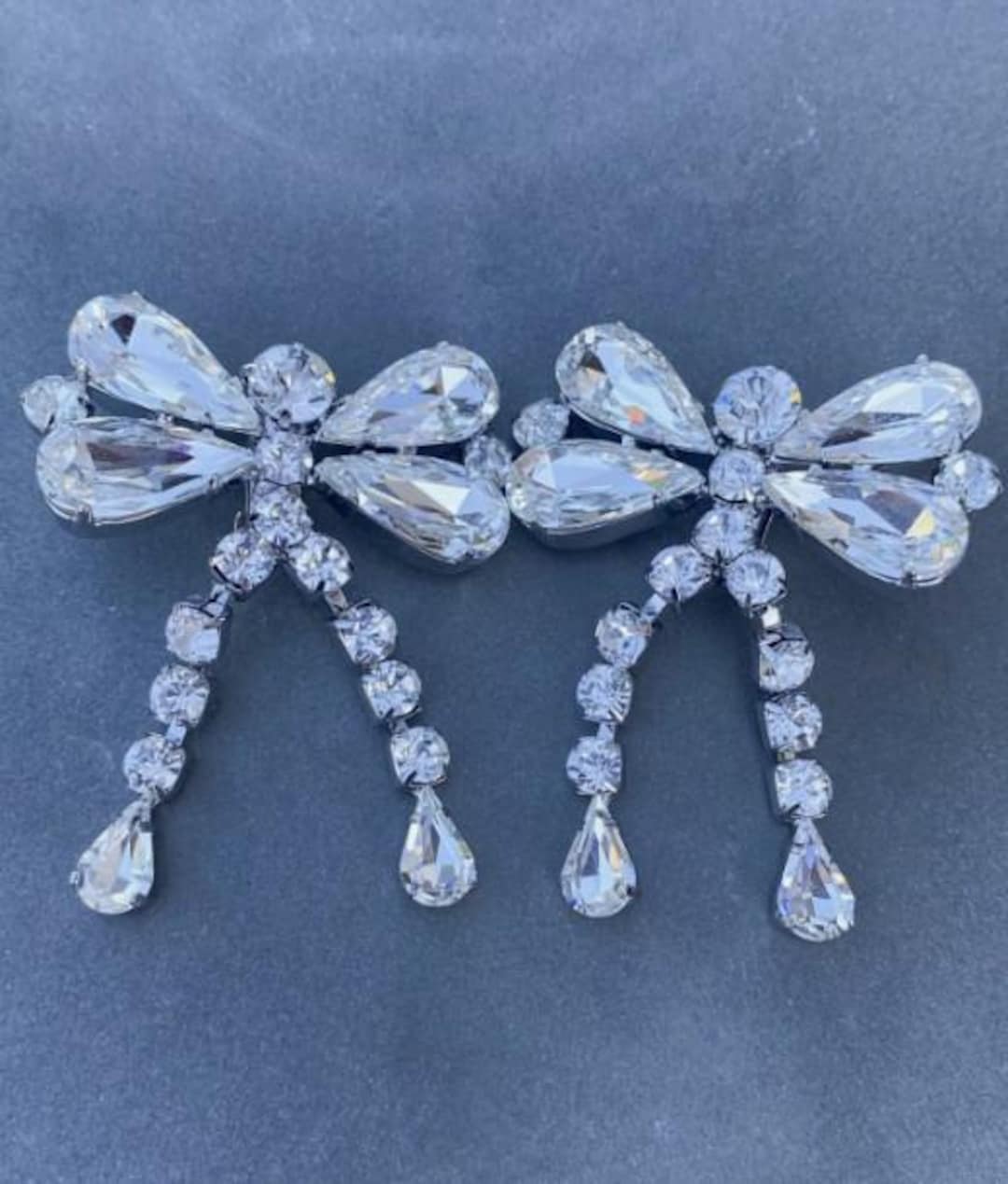 Alessandra Rich Ribbon Bow Big Crystals Clip on Earrings Platinum ...