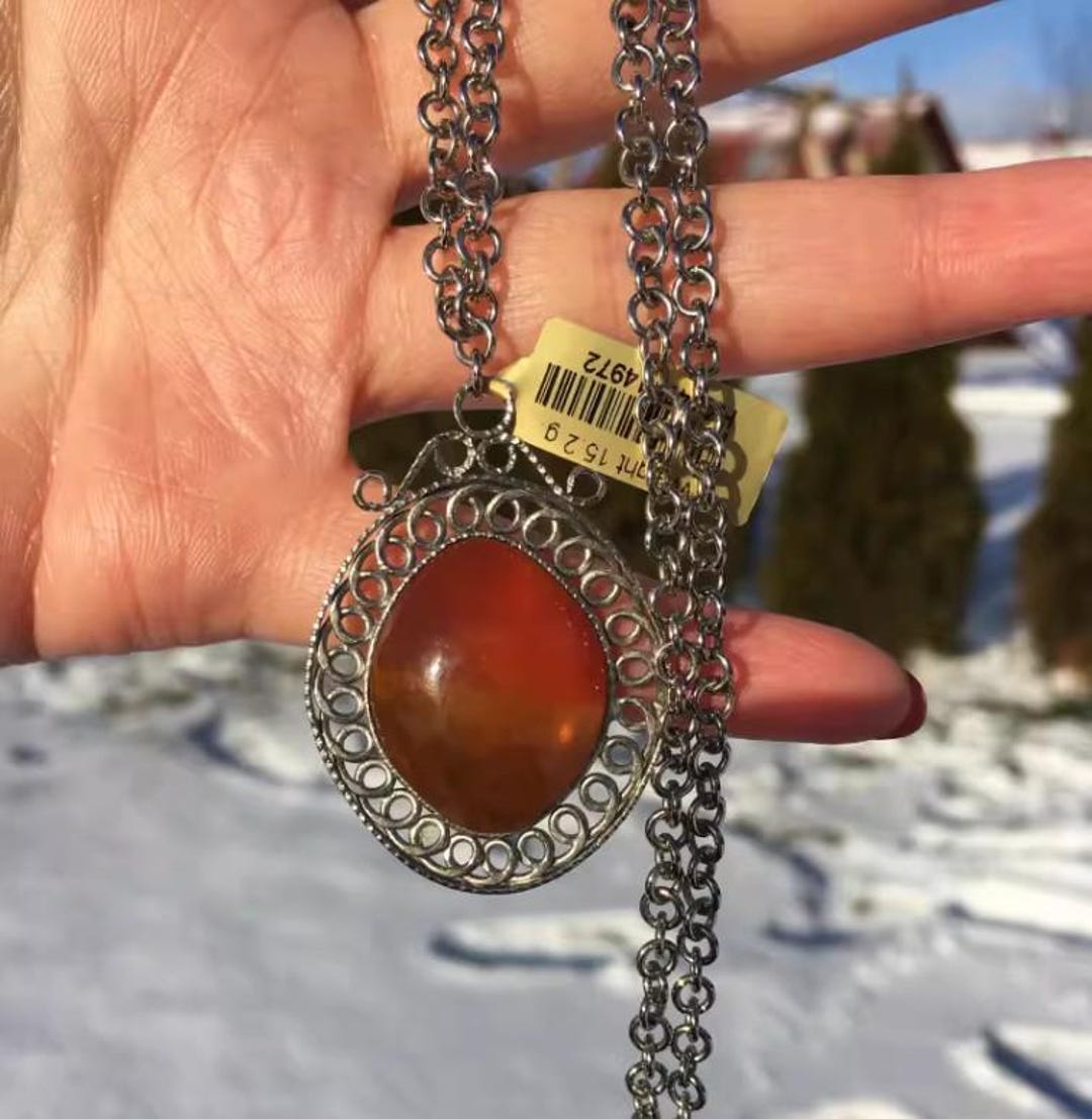 Authentic Antique Amber Chain Pendant Necklace With Gift Box Luxury ...