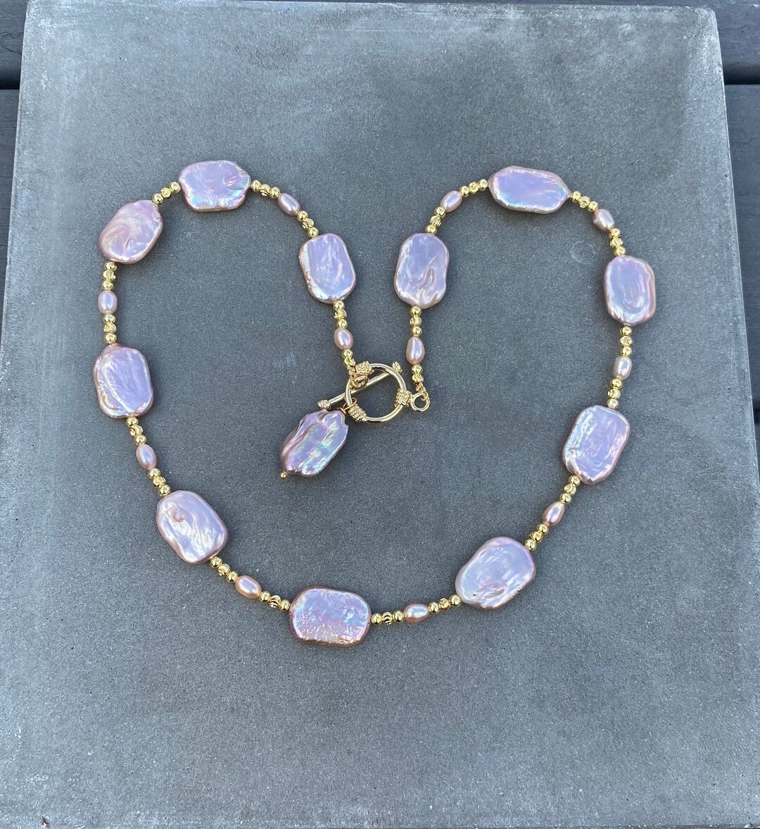 Freshwater Baroque Shape Rectangle Shape Purple Pearls Gold Plated ...