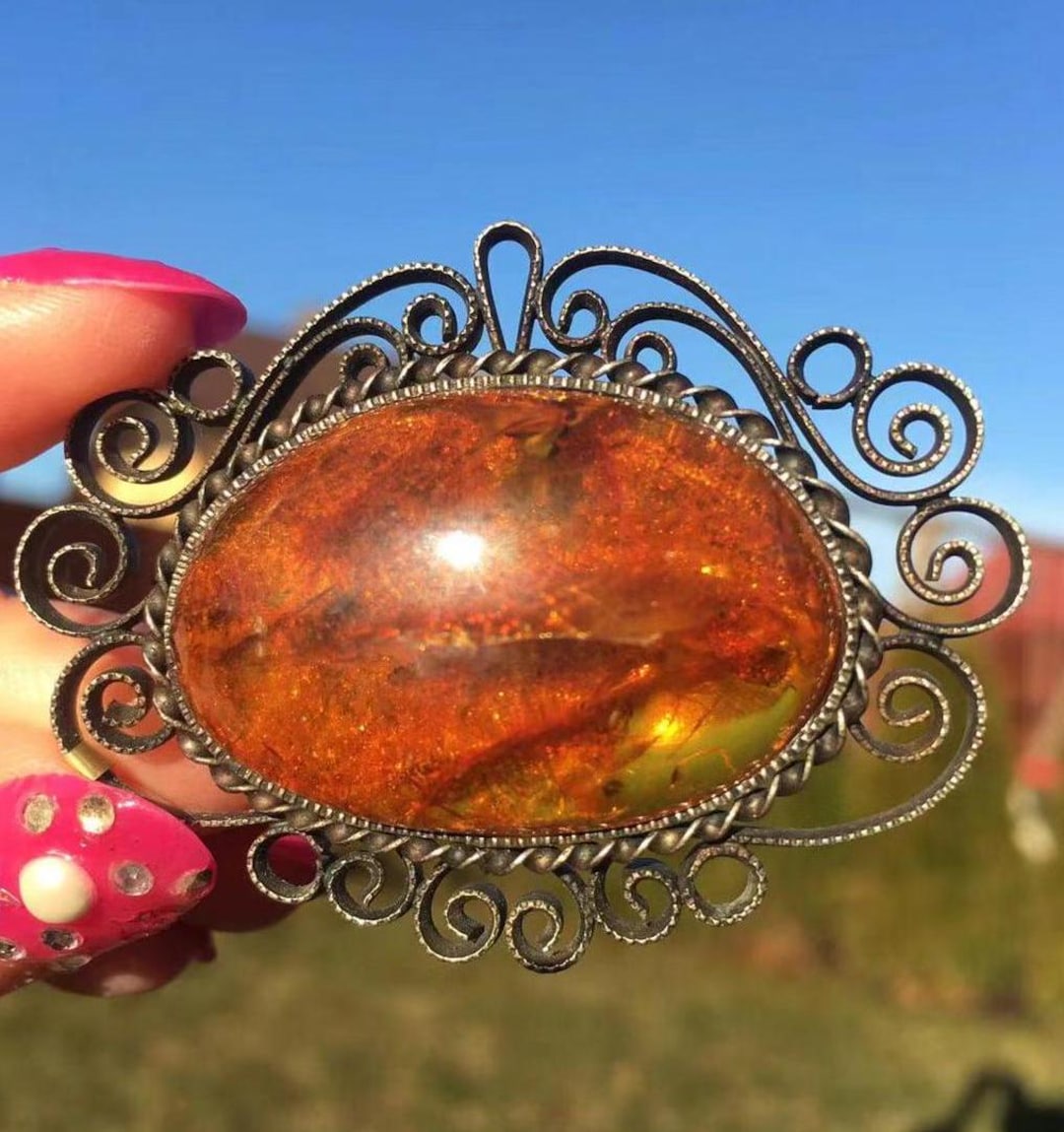 Antique Baltic Red Amber Cognac Authentic Brooch With Gift Box Luxury ...