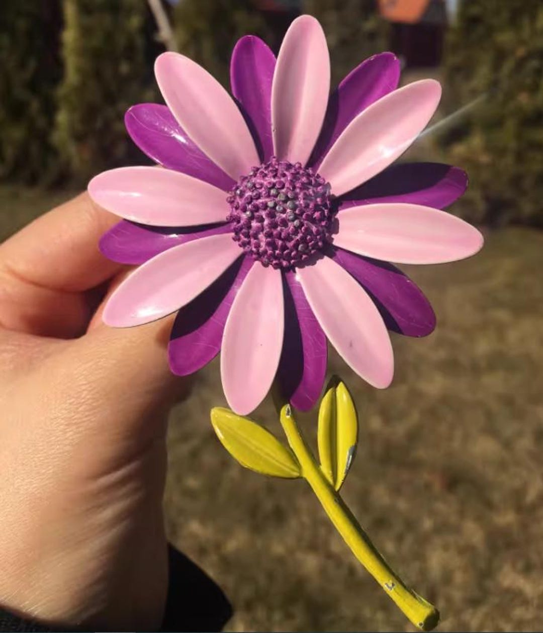 Big Vintage Daisy Hand Painted Flower Purple Daisy Sun Flower Brooch ...