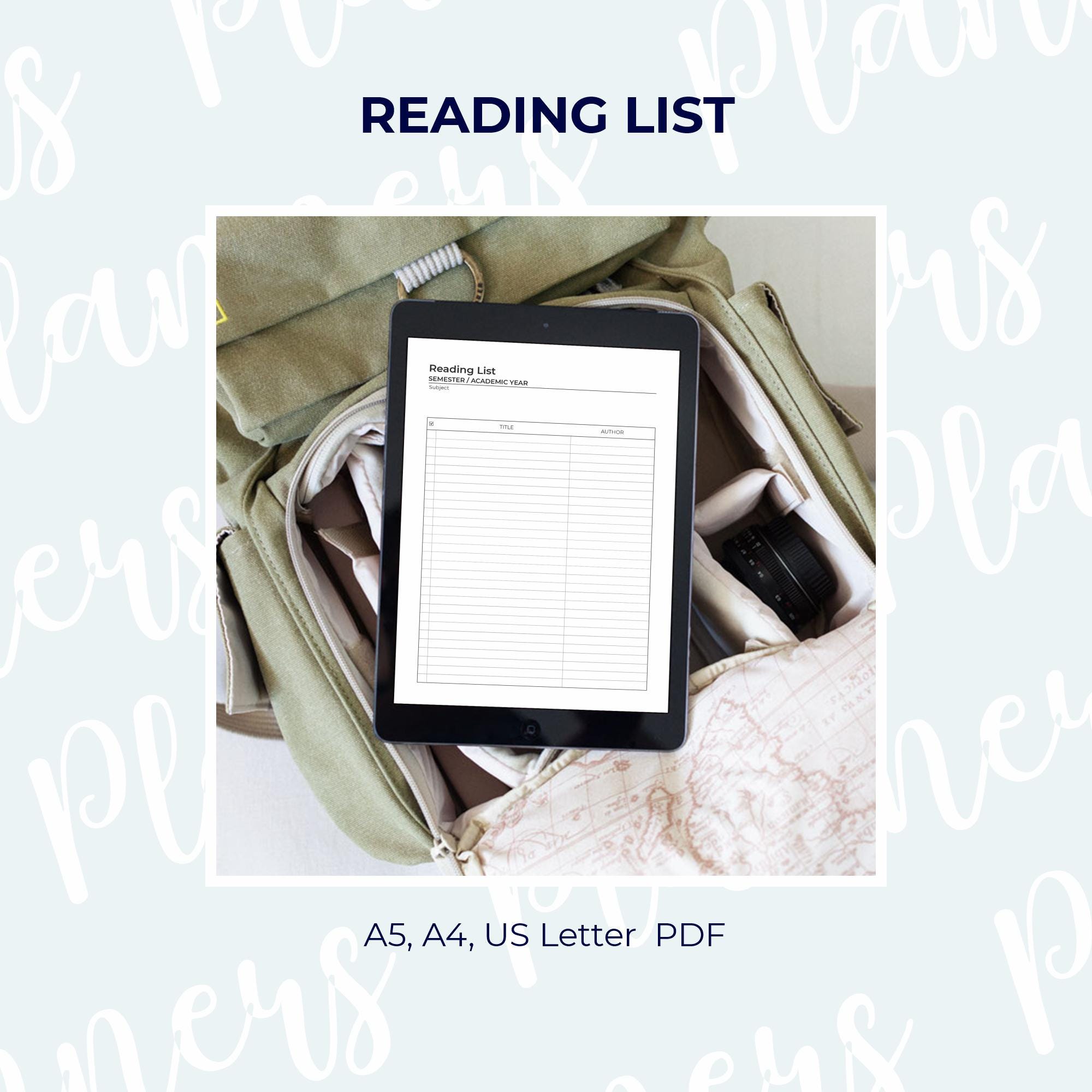 Reading List Tracker, Student Planner Printable, College, University ...