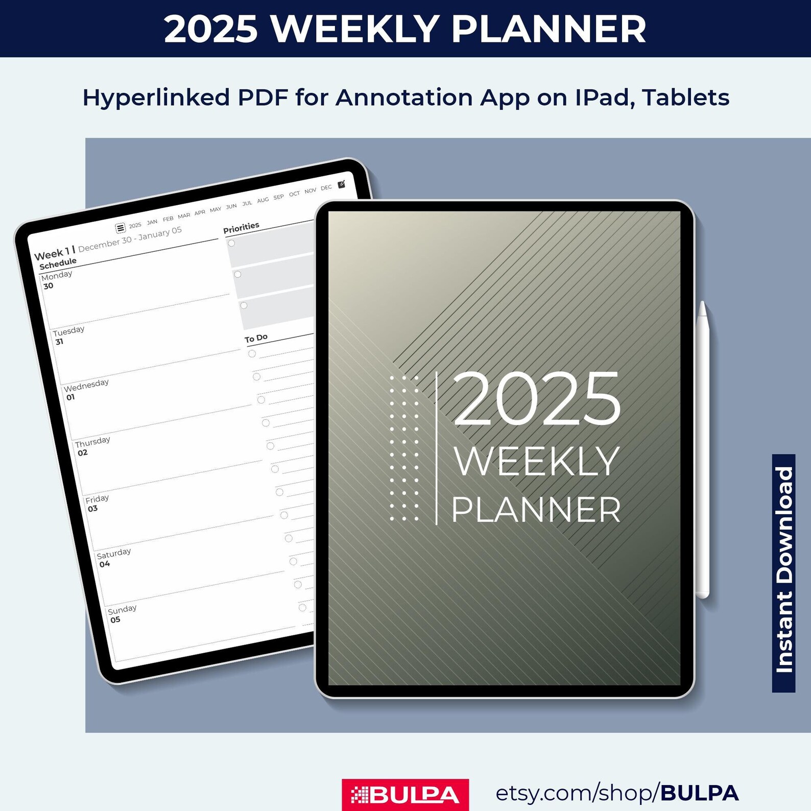 2025 Digital Weekly Planner, Hyperlinked PDF Planner for for Goodnotes ...