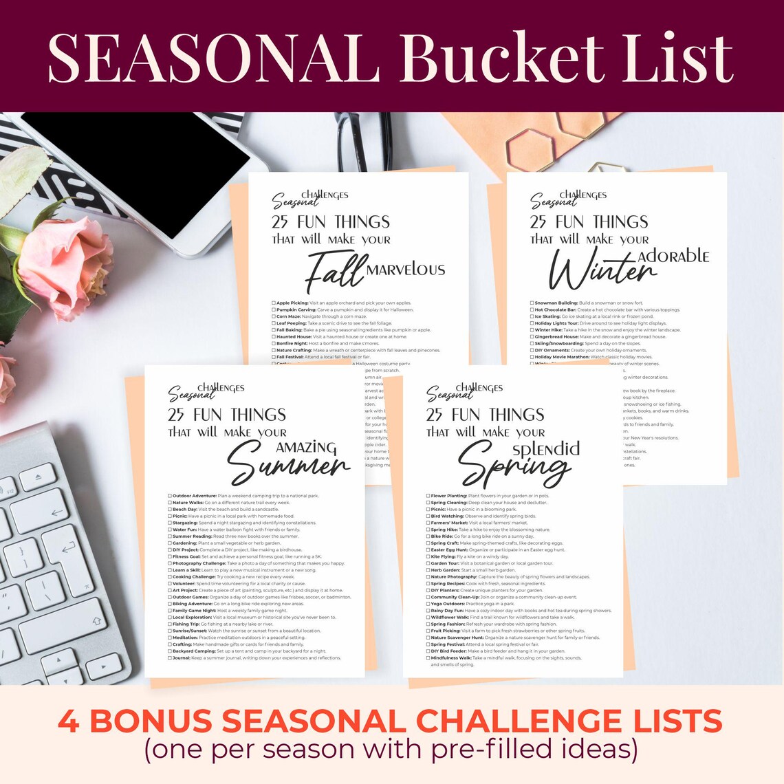 Seasonal Challenges Planner Inserts: A4, A5, Letter (digital Download ...
