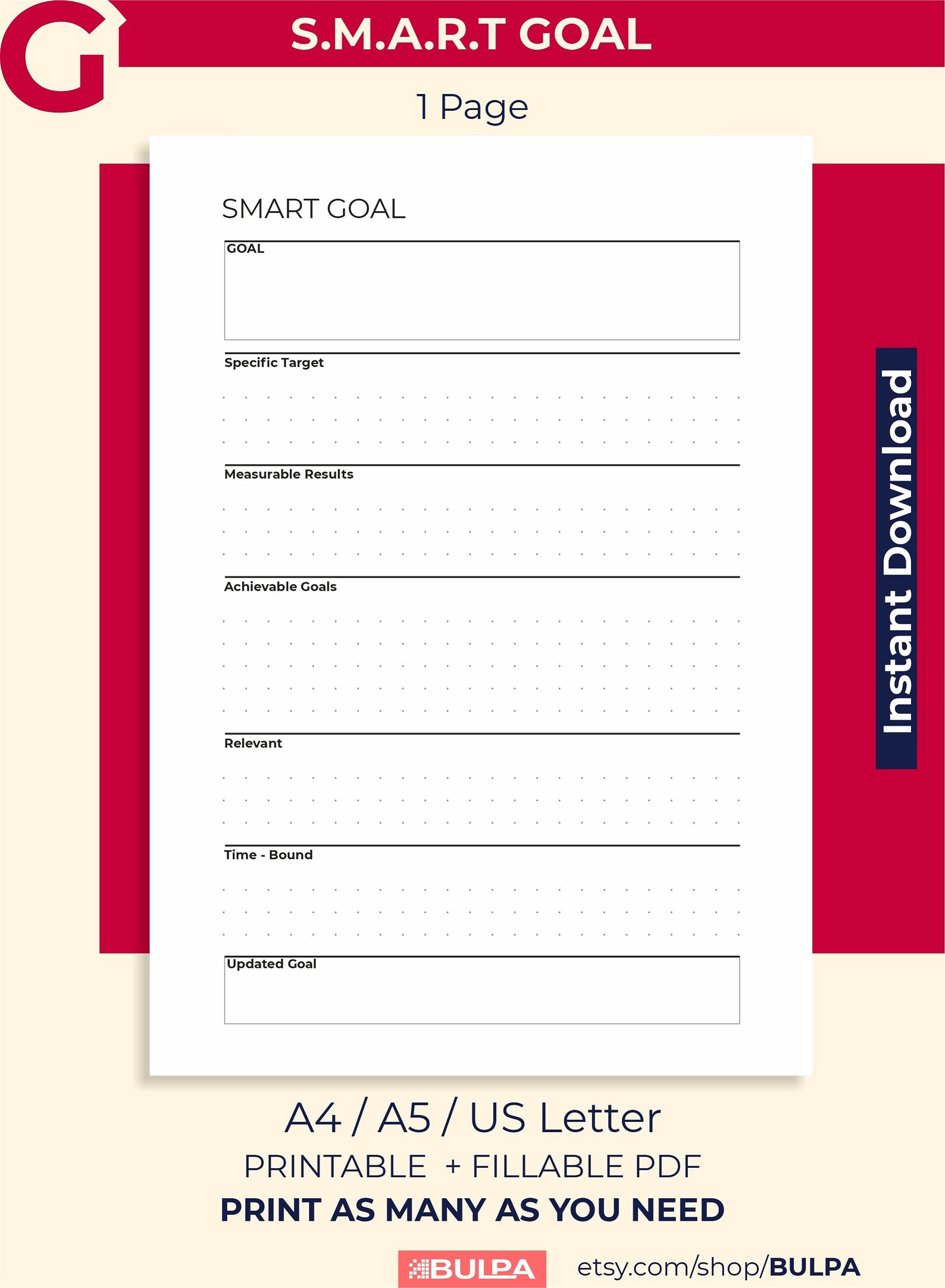 S.M.A.R.T Goal Template for Printable or Digital Fillable, Minimalist ...