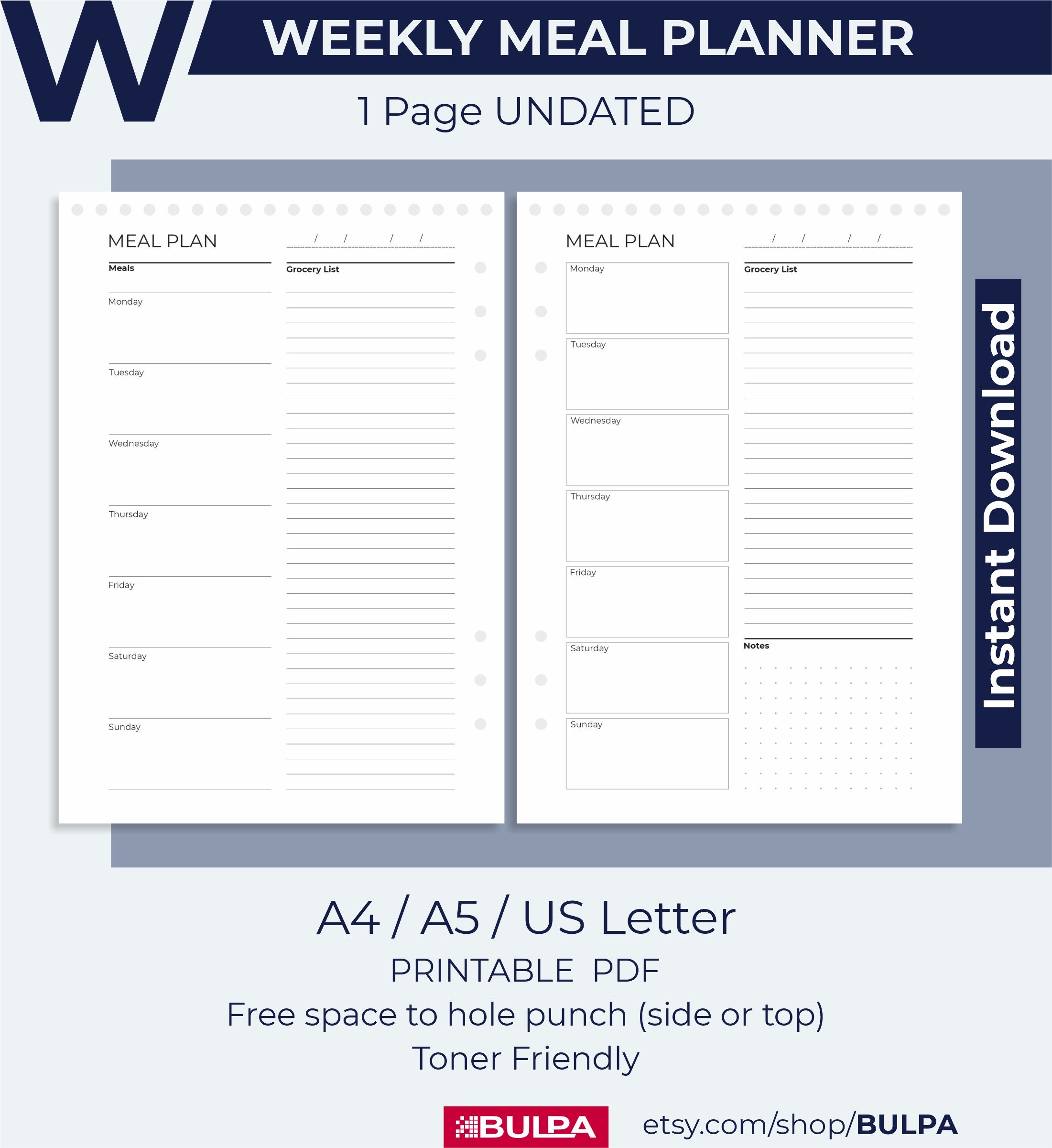 Weekly Meal Planner Printable Organizer for Meal Planning & Grocery ...