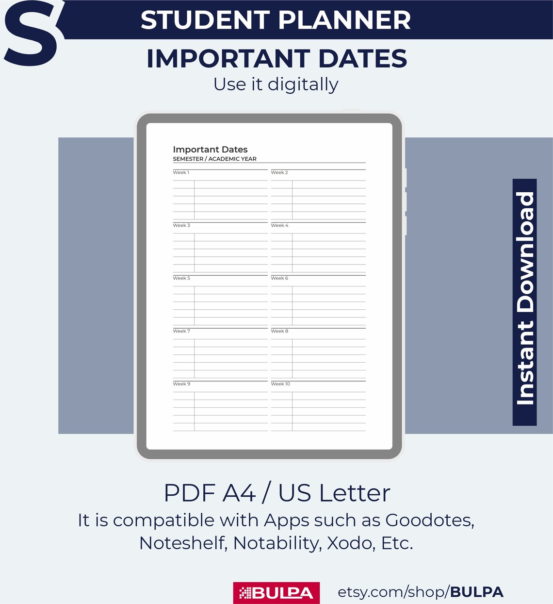 Academic Dates Semester Tracker, Student Planner Printable, College ...