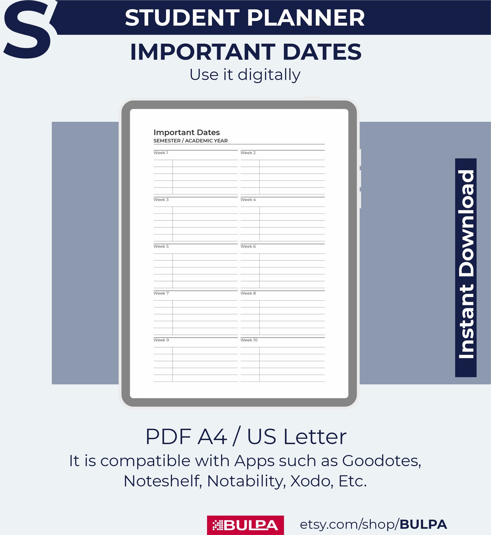 Academic Dates Semester Tracker, Student Planner Printable, College ...