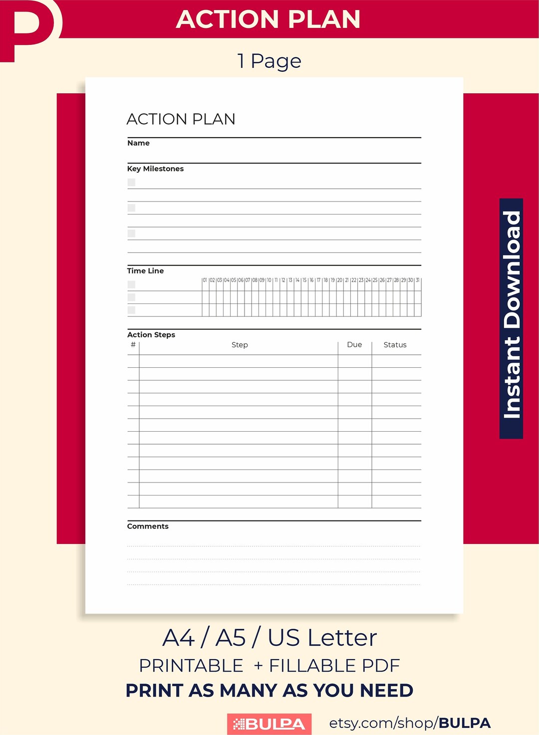 Action Planner for Printable or Digital Fillable, Minimalist Design, A5 ...