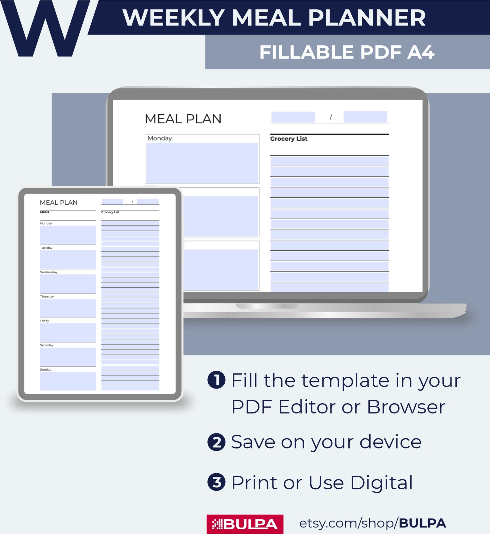 Weekly Meal Planner Printable Organizer for Meal Planning & Grocery ...