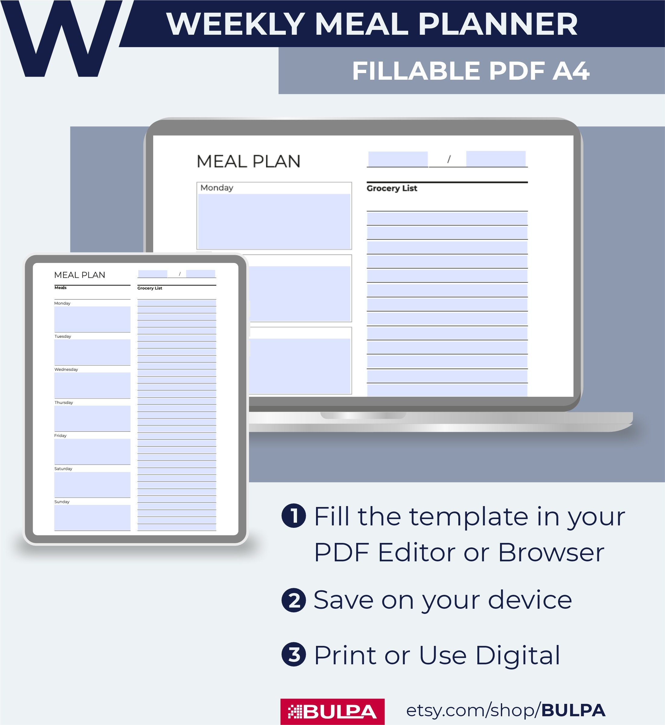 Weekly Meal Planner Printable Organizer for Meal Planning & Grocery ...