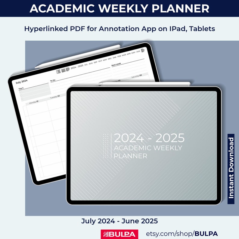 2024 - 2025 Student Digital Planner, Hyperlinked PDF Planner for ...