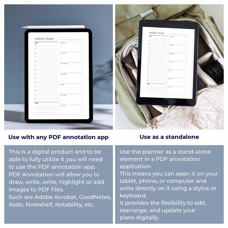 Digital Weekly Planner Template for Note-taking Apps: Notability, Xodo ...