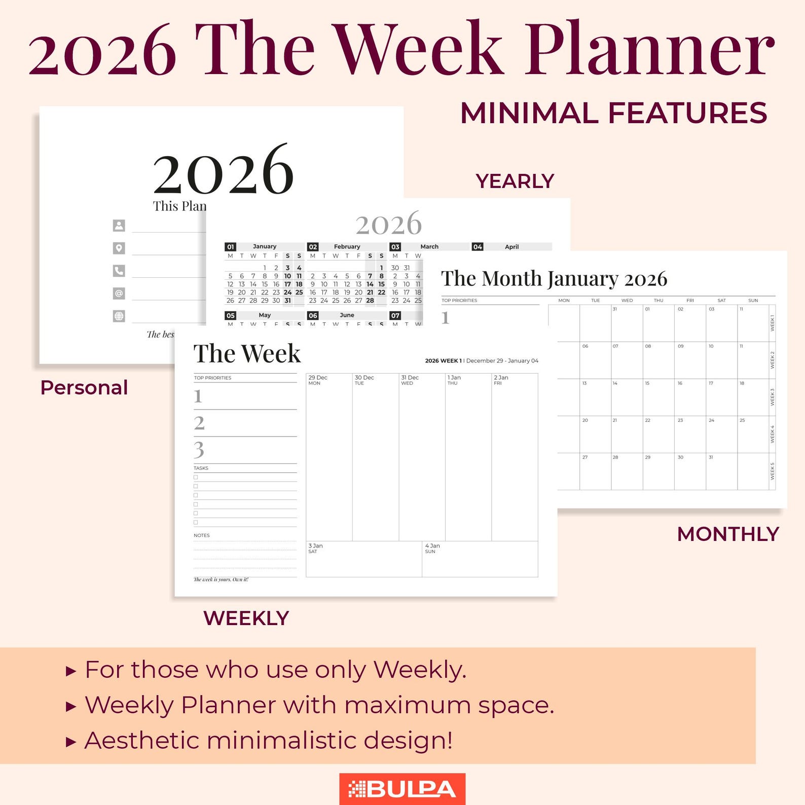 2026 Weekly Planner Printable: A4/letter Size Instant Download ...